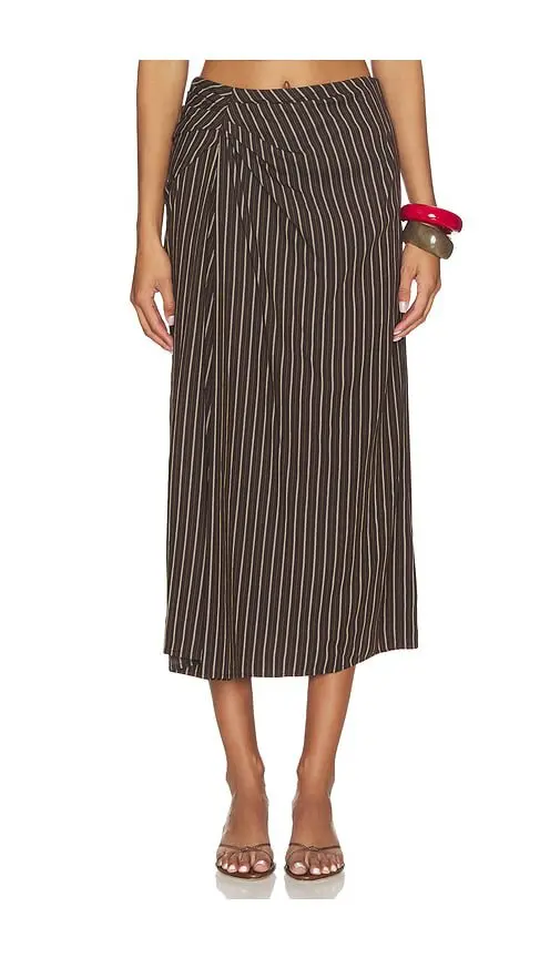 A.L.C. Striped Crepe Midi Skirt - Brown