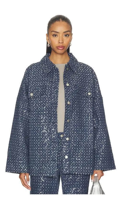 BY.DYLN Sequined Denim Jacket With Button Closure