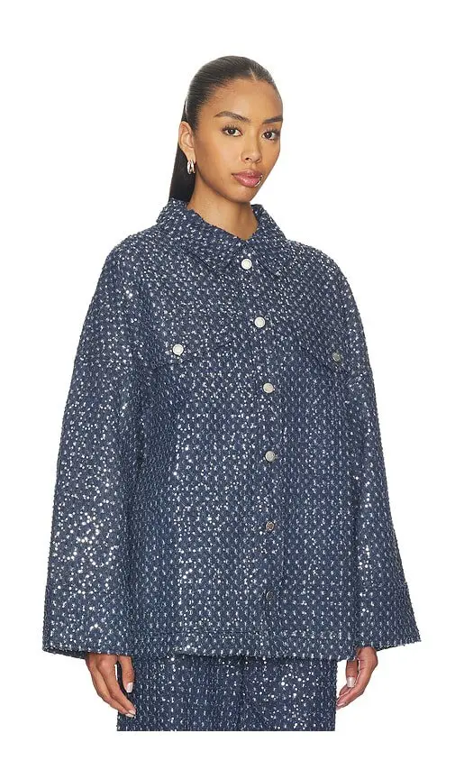 BY.DYLN Sequined Denim Jacket With Button Closure