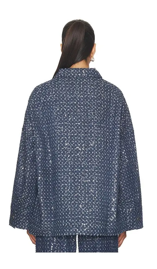 BY.DYLN Sequined Denim Jacket With Button Closure