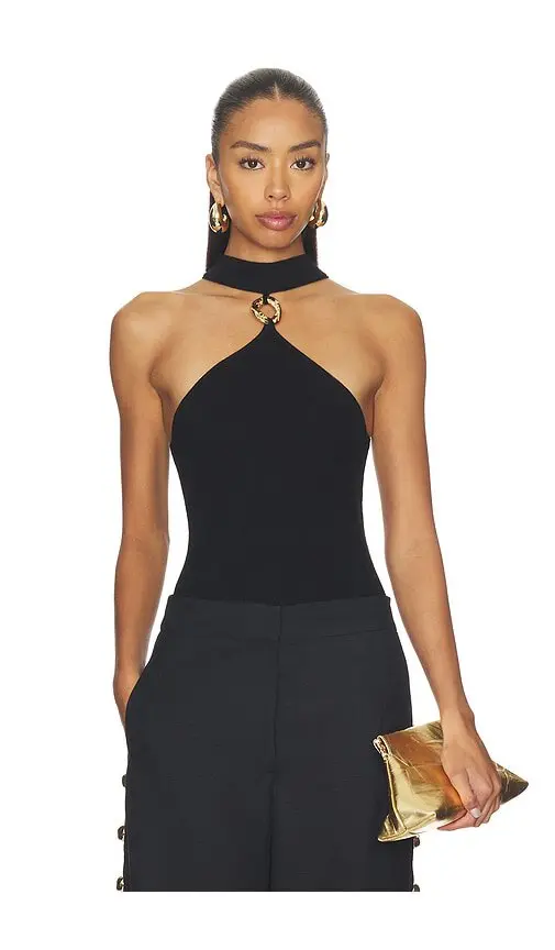 Simkhai Renlen Halter Top With Gold-tone Ring Hardware - Black