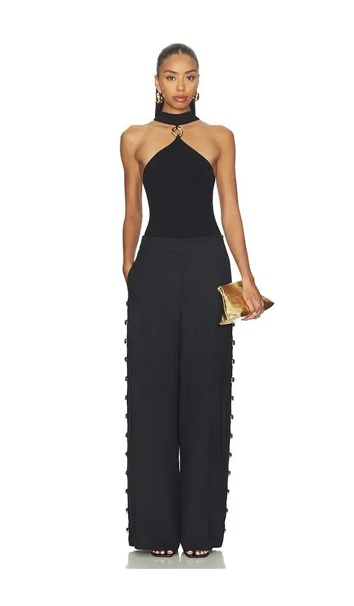 Simkhai Renlen Halter Top With Gold-tone Ring Hardware - Black