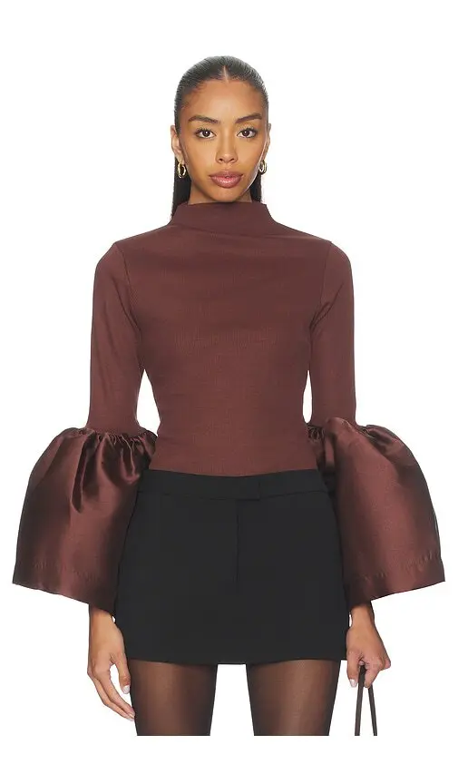 MARQUES' ALMEIDA Heavy Satin Turtleneck Puff Sleeve Top - Brown