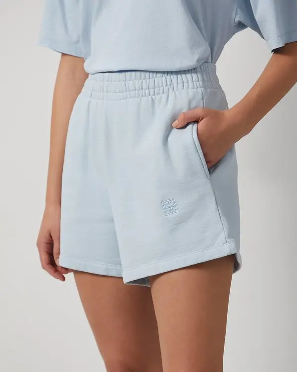 ANINE BING Kam Short Framed Monogram Shorts - Light Blue