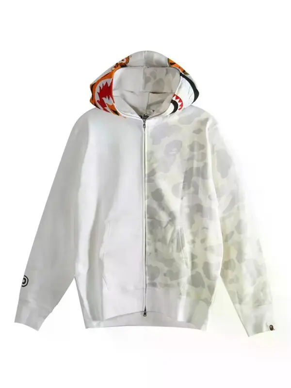 A BATHING APE Camo Shark Zip-up Hoodie - White