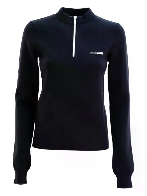 Miu Miu Virgin Wool Half-zip Sweater - Blue