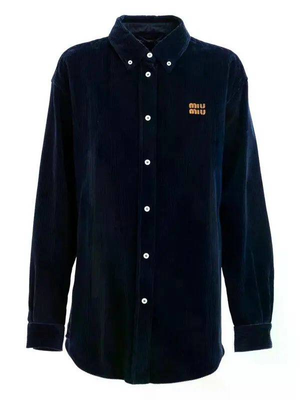 Miu Miu Corduroy Buttoned Shirt Jacket With Logo Lettering
