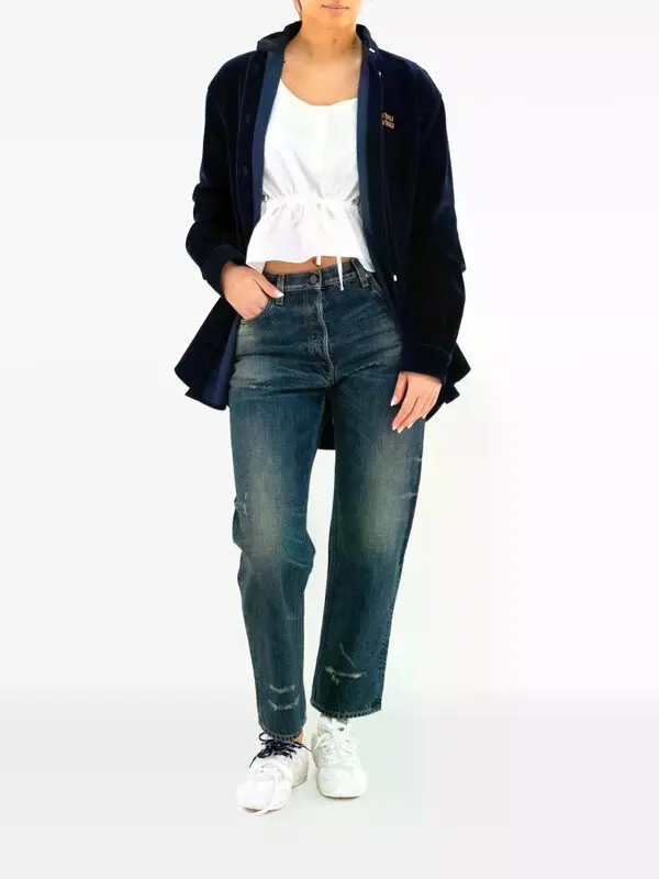 Miu Miu Corduroy Buttoned Shirt Jacket With Logo Lettering