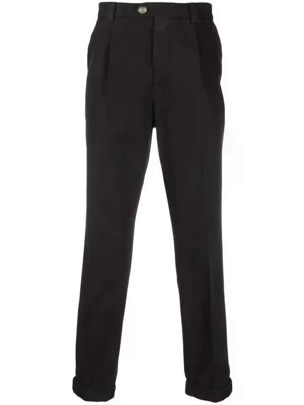Brunello Cucinelli Cropped Cotton Trousers - Black