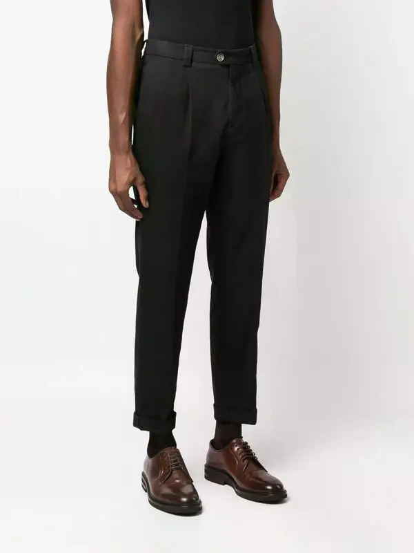Brunello Cucinelli Cropped Cotton Trousers - Black