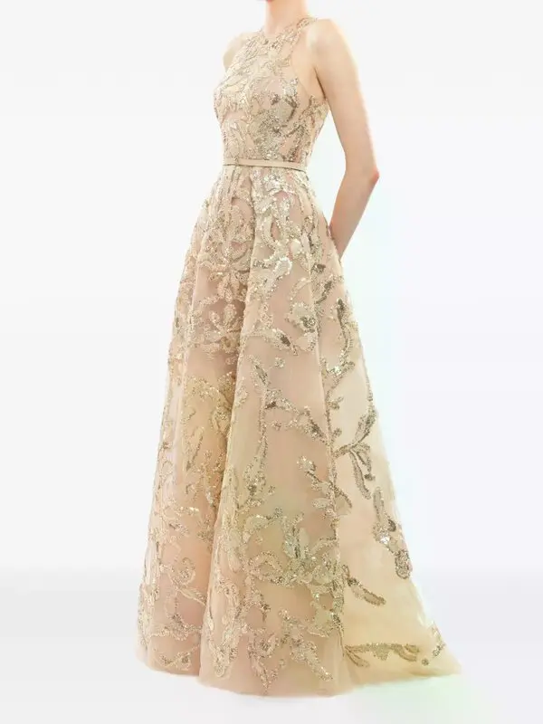 SAIID KOBEISY Embroidered Tulle Maxi Dress