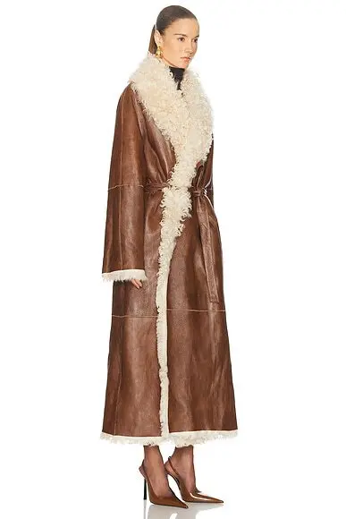 Magda Butrym Long Belted Shearling Reversible Coat