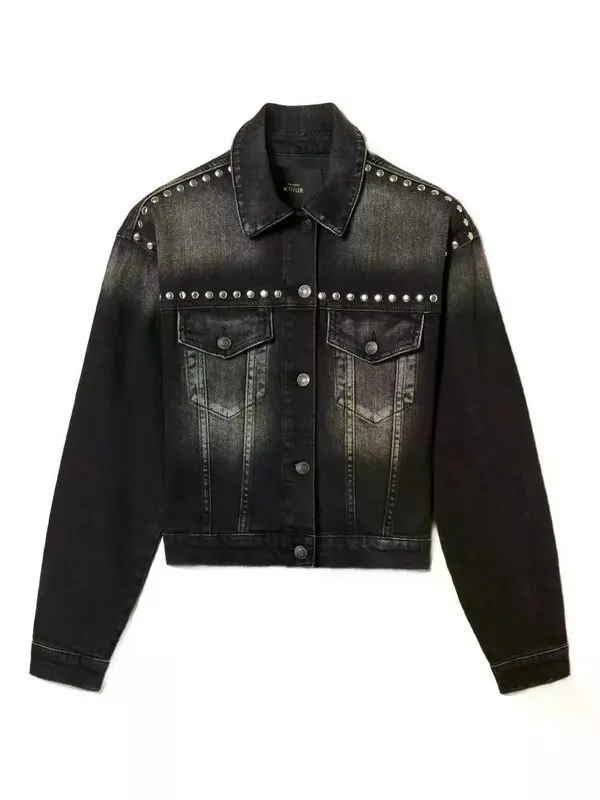 TWINSET Studded Washed Stretch Cotton Denim Jacket