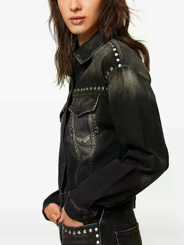 TWINSET Studded Washed Stretch Cotton Denim Jacket
