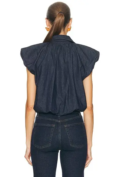 FRAME Sleeveless Denim Shirt With Bubble Hem And Sleeves - Puzzle