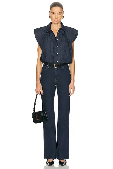 FRAME Sleeveless Denim Shirt With Bubble Hem And Sleeves - Puzzle