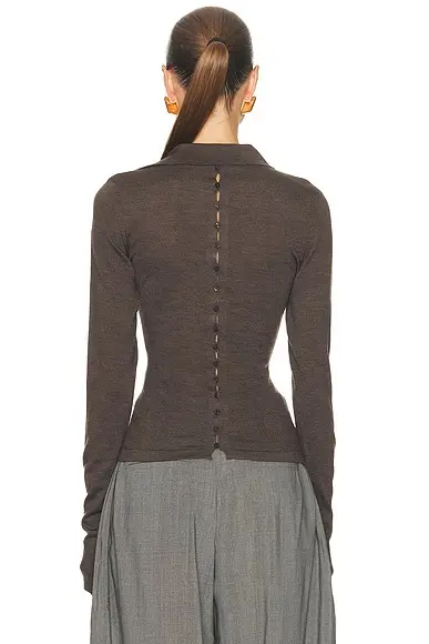 Jacquemus Le Polo Merino Knit Top - Dark Brown