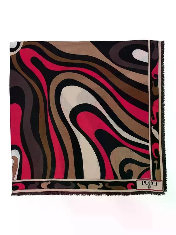 Emilio Pucci Marmo Print Fringed Edge Scarf - Black