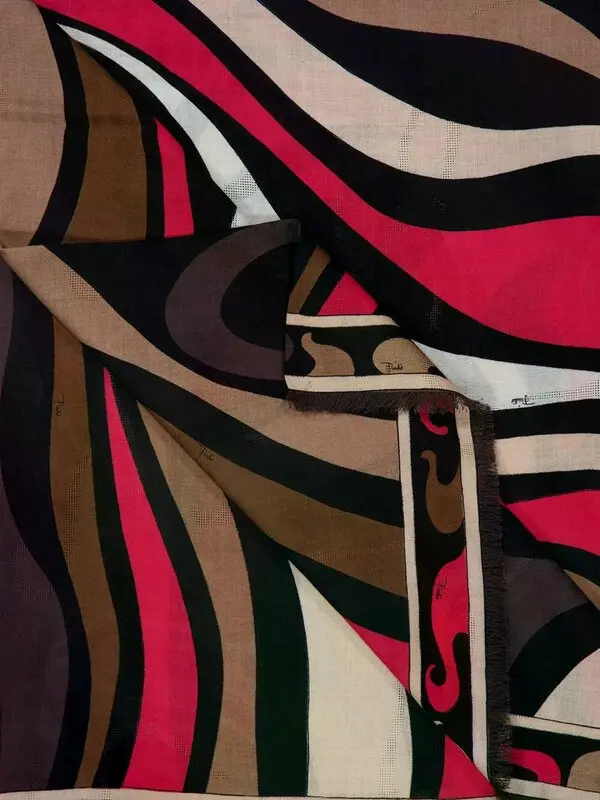 Emilio Pucci Marmo Print Fringed Edge Scarf - Black