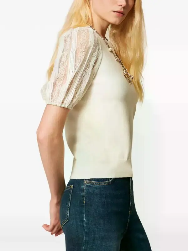 TWINSET Lace Sleeve Top - Neutrals