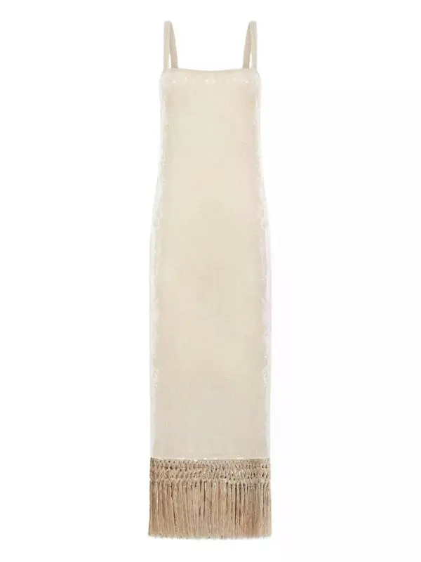 TALLER MARMO Agrigento Disco Sequin Fringed Midi Dress - Neutrals