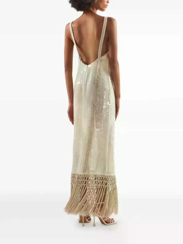TALLER MARMO Agrigento Disco Sequin Fringed Midi Dress