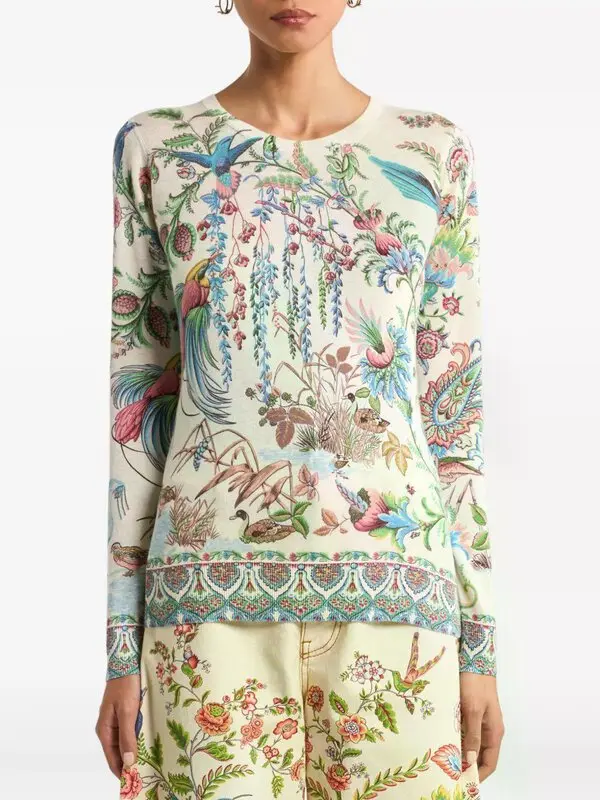 Etro Flora Fauna Motif Long Sleeve Top