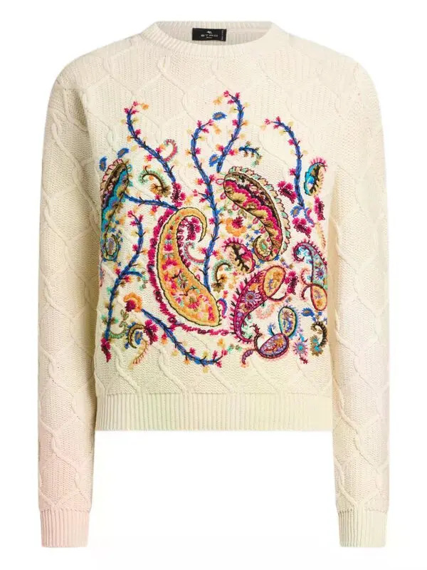 Etro Embroidered Cable Knit Sweater - Neutrals
