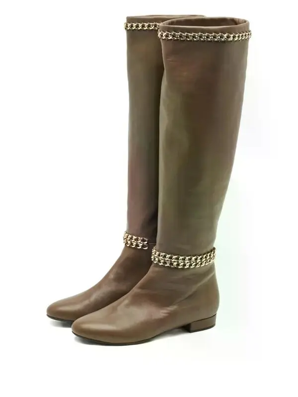 LE SILLA Leather Knee-high Boots With Chain Embellishment