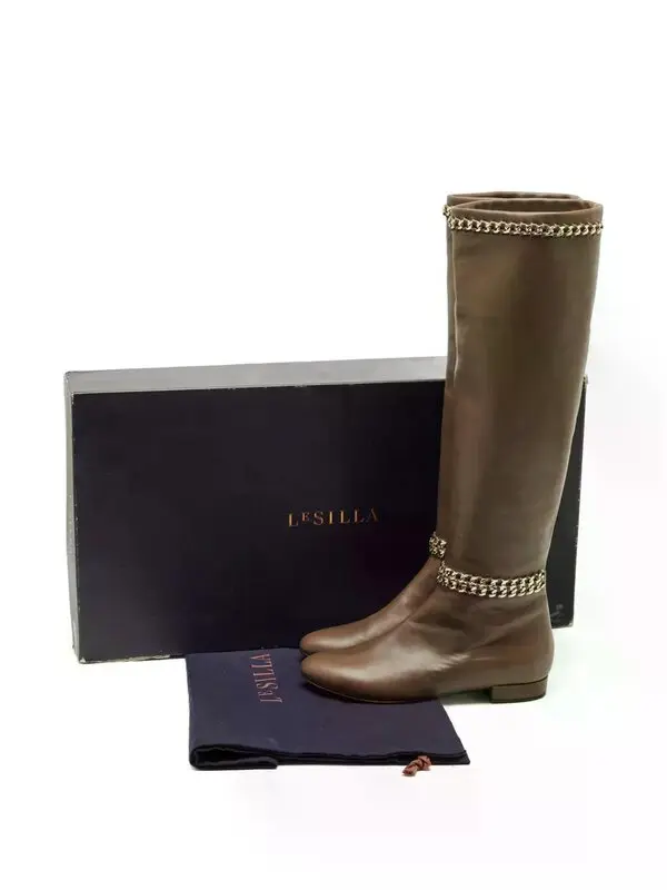 LE SILLA Leather Knee-high Boots With Chain Embellishment