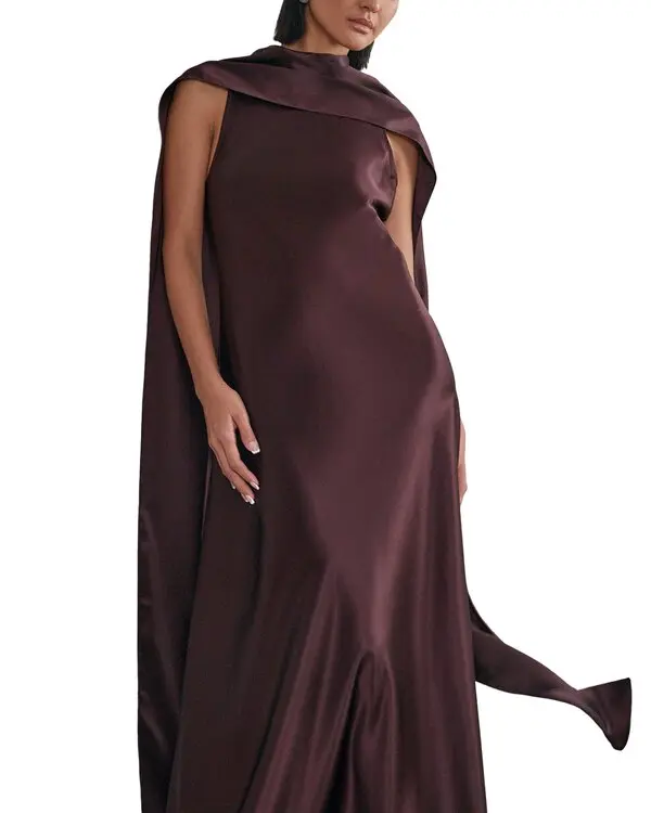 Reiss Petite Fae Satin Cape Maxi Dress - Burgundy - 31% Off | Editorialist