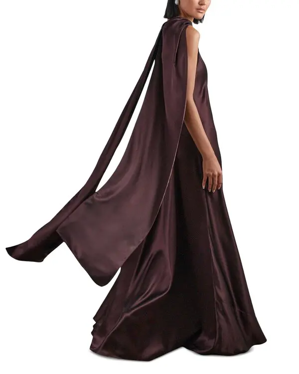 Reiss Petite Fae Satin Cape Maxi Dress - Burgundy - 31% Off | Editorialist