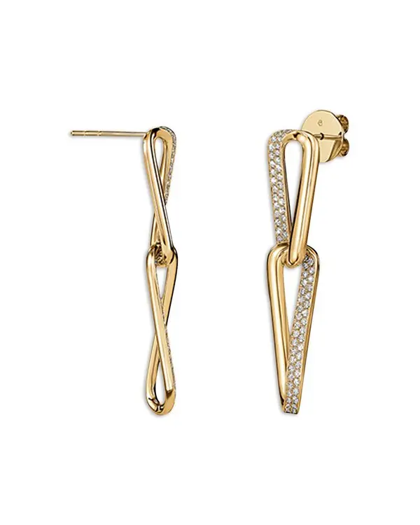 Hearts On Fire 18k Yellow Inside Out Diamond Chain Link Drop Earrings - Gold