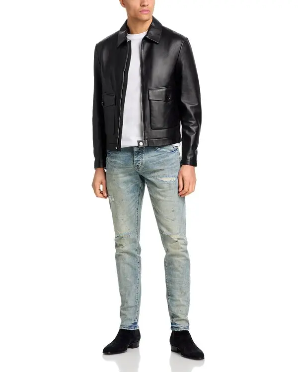 PURPLE BRAND Worn Slashed Paint Jeans - Light Indigo
