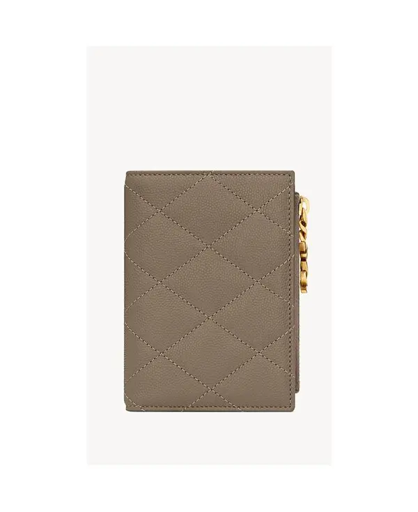 Saint Laurent Cassandre Bijou Bi-fold Wallet In Grain De Poudre Leather - Light Taupe