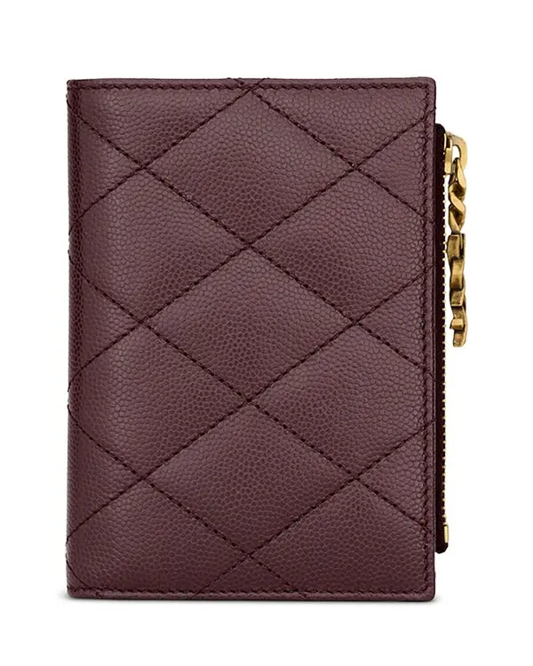 Saint Laurent Cassandre Bijou Bi-fold Wallet In Grain De Poudre Leather - Rouge Cabernet