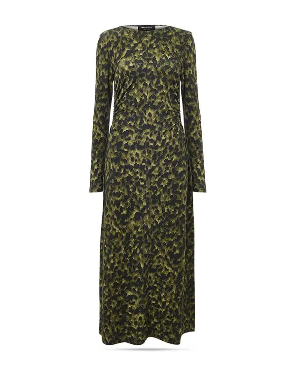 Whistles Animal Jersey Ruched Dress Green/Multi Size 4