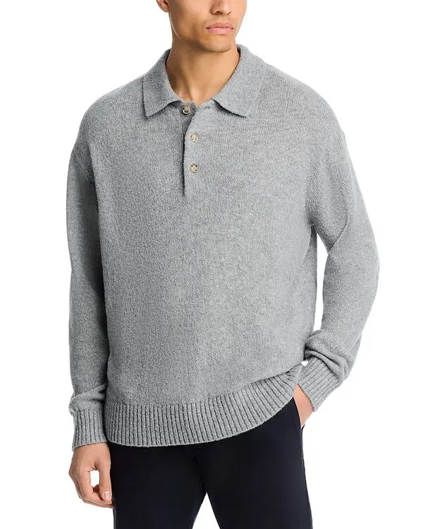 BOSS Relaxed Fit Wool Polo Sweater - Silver