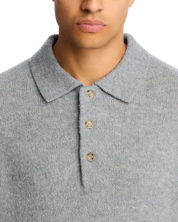 BOSS Relaxed Fit Wool Polo Sweater - Silver