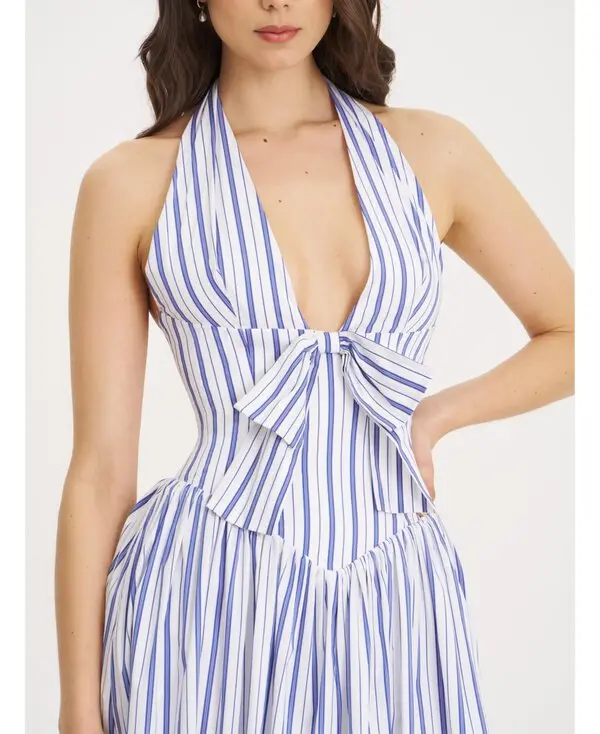Miss Circle Striped Halter Maxi Dress - Blue White Stripe | Editorialist