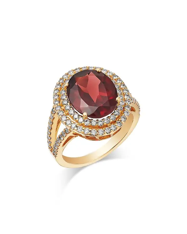 Bloomingdale'S Garnet & Diamond Halo Ring In 14k Yellow Gold - Red/gold
