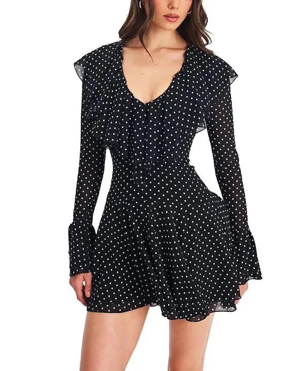 MISS CIRCLE NEW YORK Chiffon Polka Dot Ruffled Mini Dress - Black