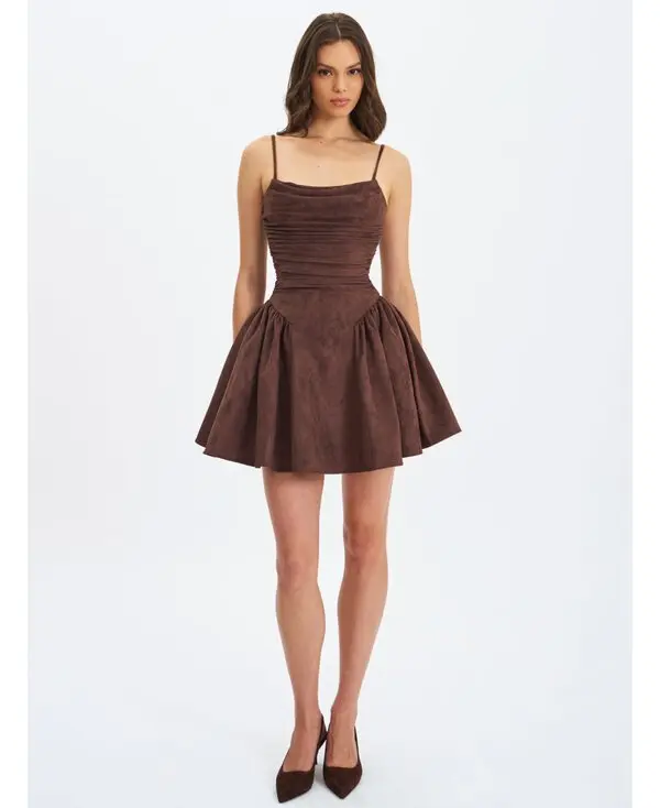 MISS CIRCLE Raisa Suede Ruched Mini Dress