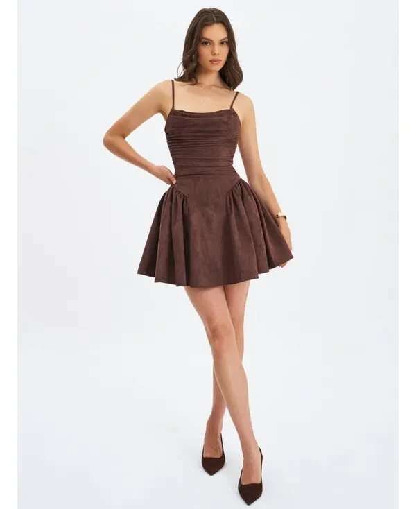 MISS CIRCLE Raisa Suede Ruched Mini Dress
