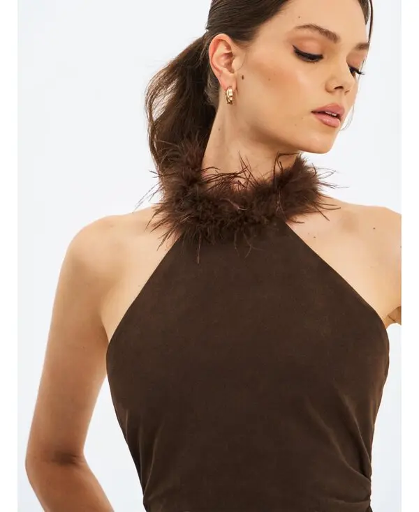 MISS CIRCLE NEW YORK Halter Faux Suede Mini Dress