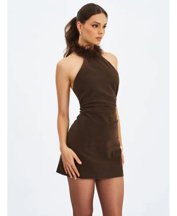 MISS CIRCLE NEW YORK Halter Faux Suede Mini Dress