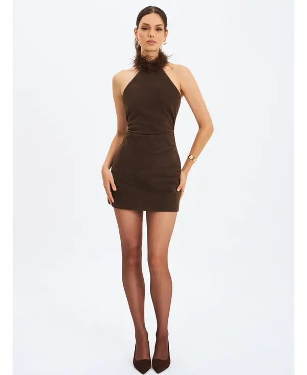 MISS CIRCLE NEW YORK Halter Faux Suede Mini Dress