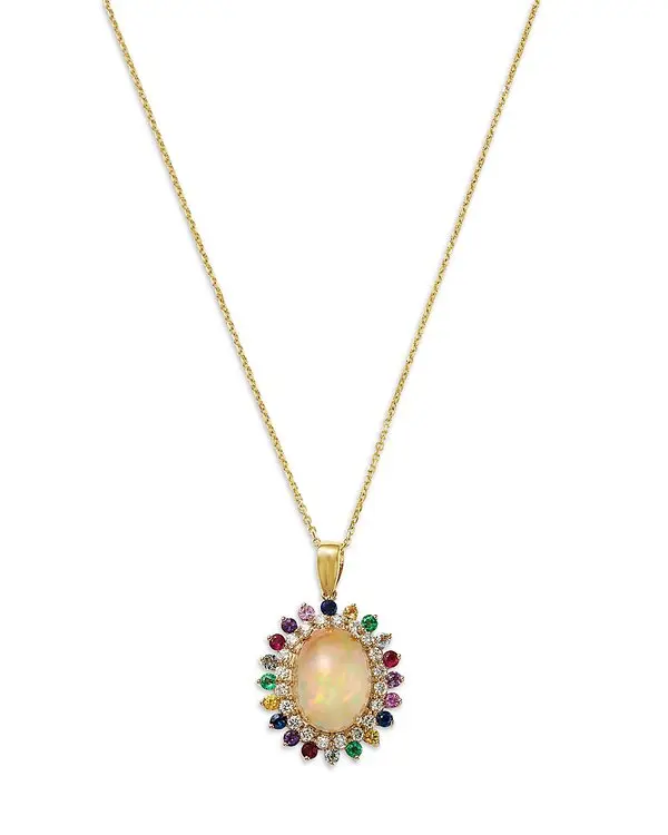 Bloomingdale'S Opal, Multi Gemstone & Diamond Halo Pendant Necklace - Gold