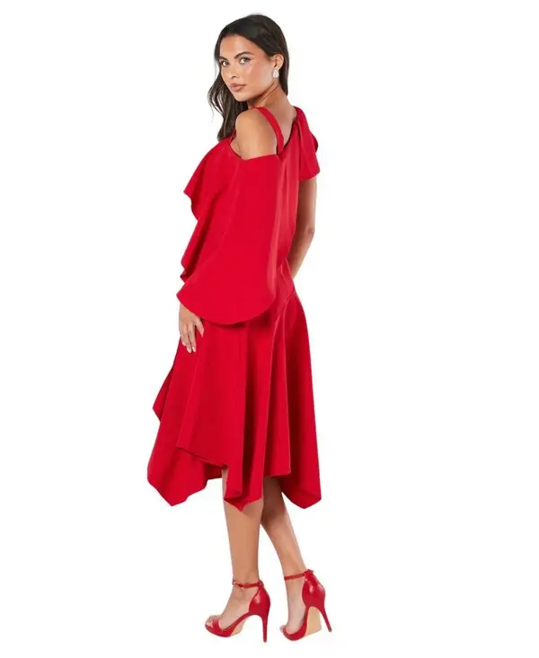Coast One Shoulder Ruffle Crepe Midi Dress - Red
