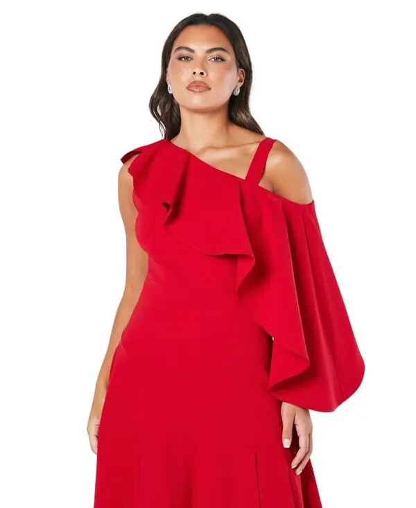 Coast One Shoulder Ruffle Crepe Midi Dress - Red